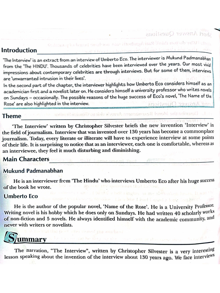 The Interview Summary & Meaning | PDF
