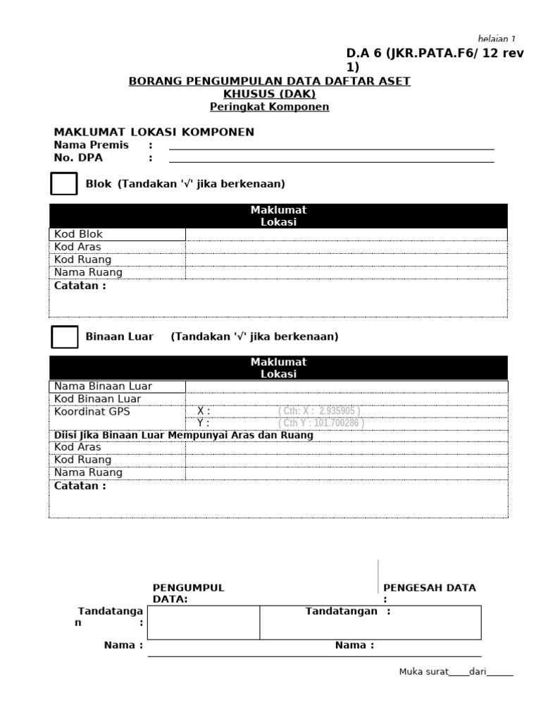 46 DA 6 Daftar Aset Khusus DAK Komponen | PDF