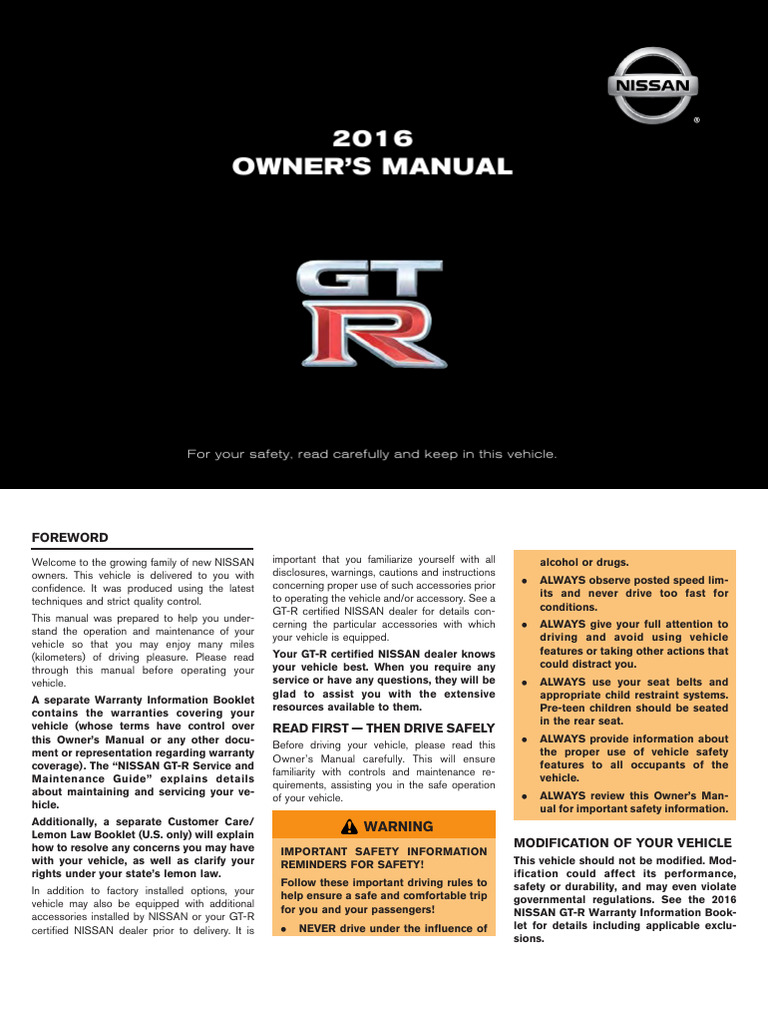 2016 GTR Owner Manual | PDF | Tire | Motor Oil