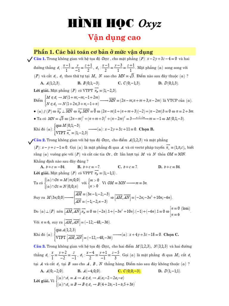 Hình Học Oxyz-VDC | PDF