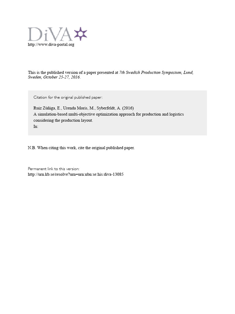 A Simulation Based Multi Objective Optimization Approach For Production And Logistics Pdf 