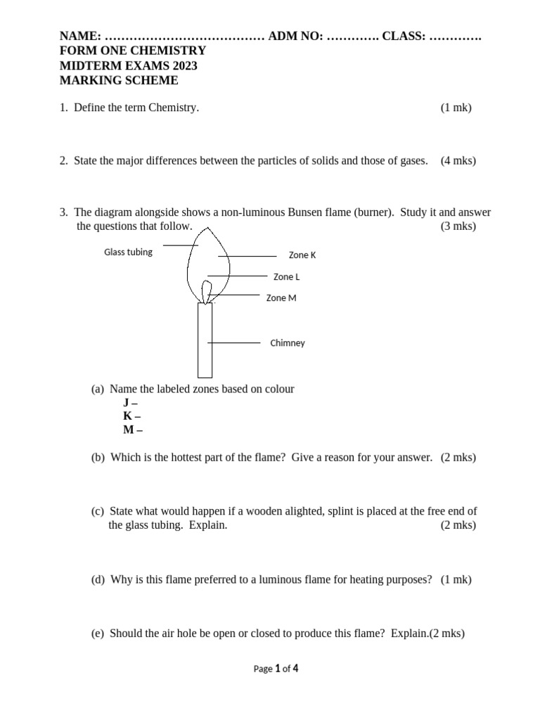 CHEMISTRY F1 Term 1 2023 Teacher Co Ke | PDF | Chromatography | Solubility