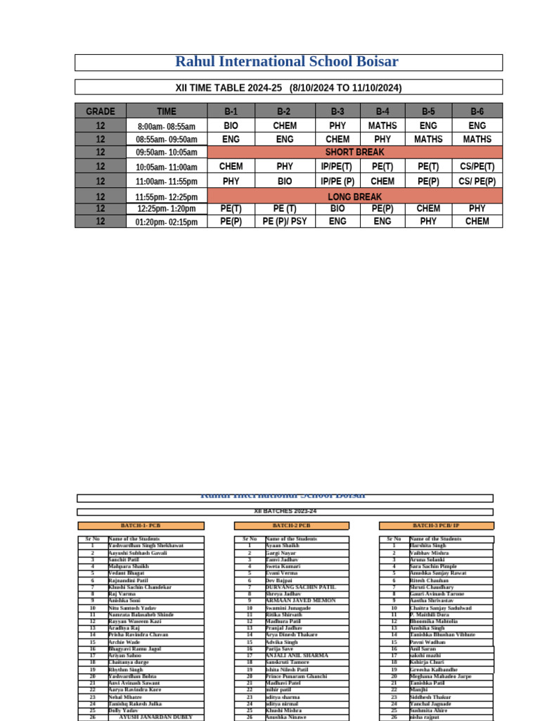 GR 12 Practical Schedule October | PDF