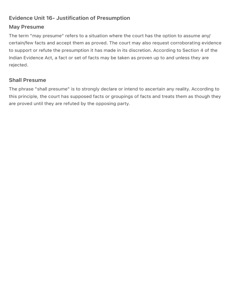 Evidence Unit 16 - Justification of Presumption | PDF