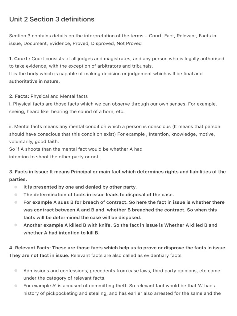 Unit 2 Section 3 Definitions | PDF | Evidence (Law) | Separation Of Powers