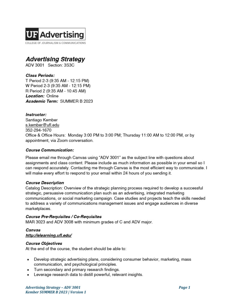 Advertising Strategy Overview - ADV 3001 | PDF | Plagiarism | Advertising