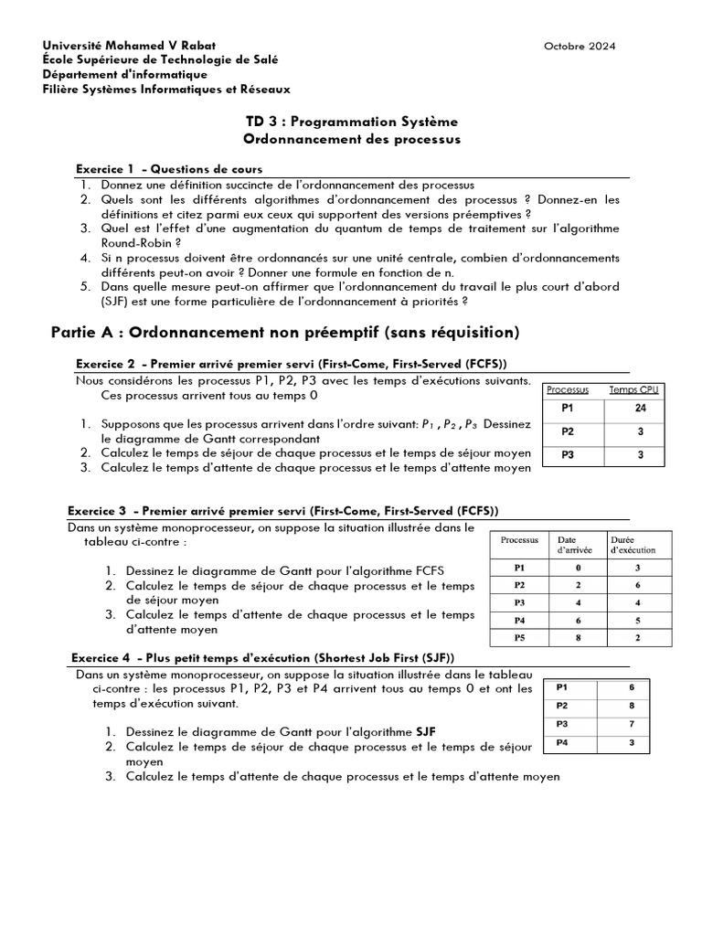 Ordonnancement des processus en Système | PDF | Ordonnancement dans les ...