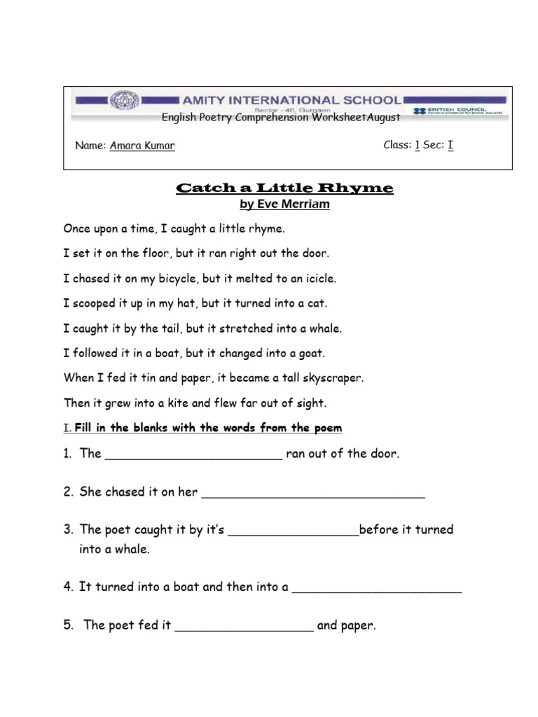 Catch a Little Rhyme Worksheet | PDF