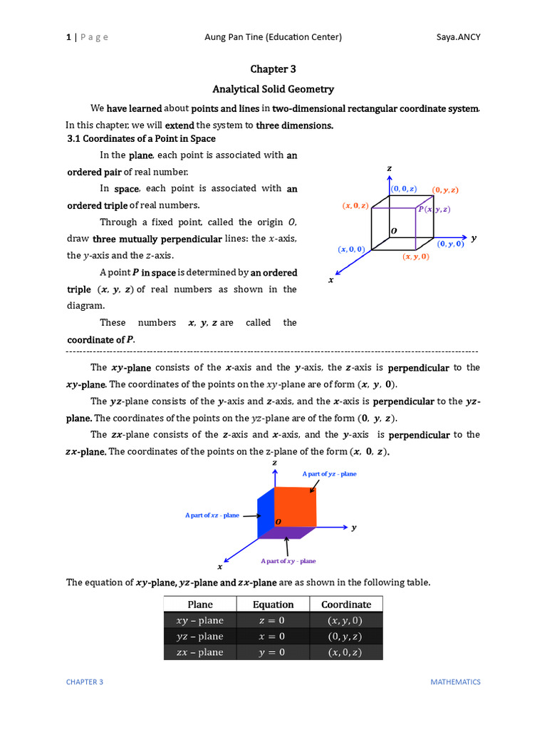 Analytical Solid Geometry Concepts | PDF | Line (Geometry) | Coordinate System