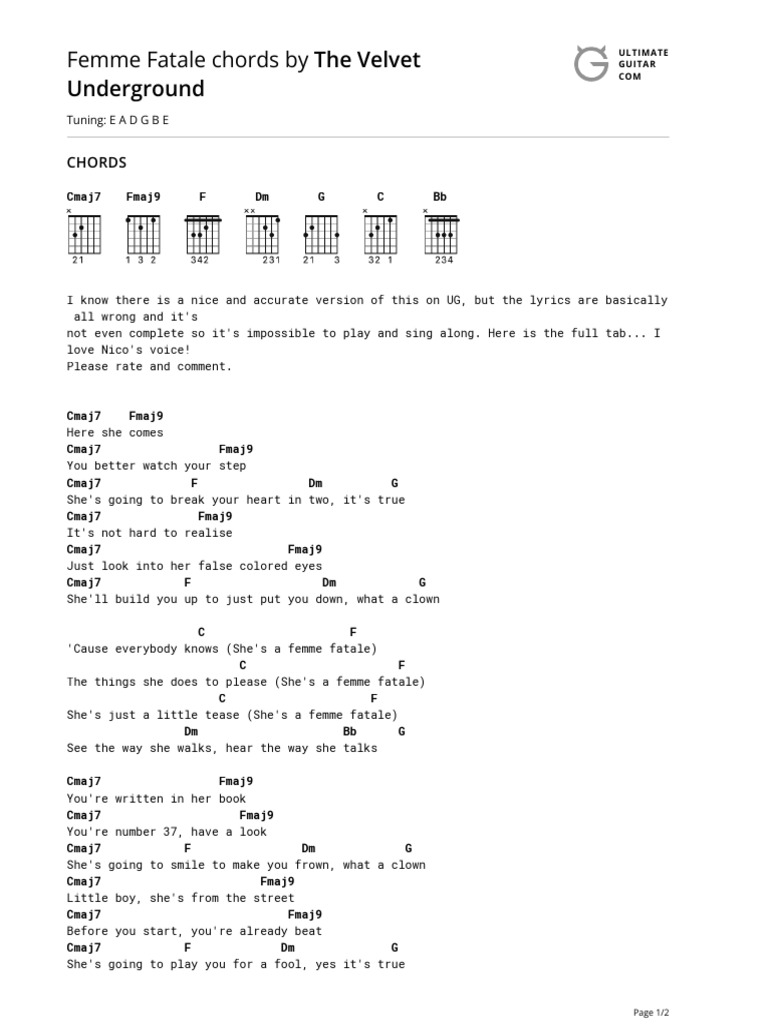 Femme Fatale - The Velvet Underground | PDF | Sound Recording ...