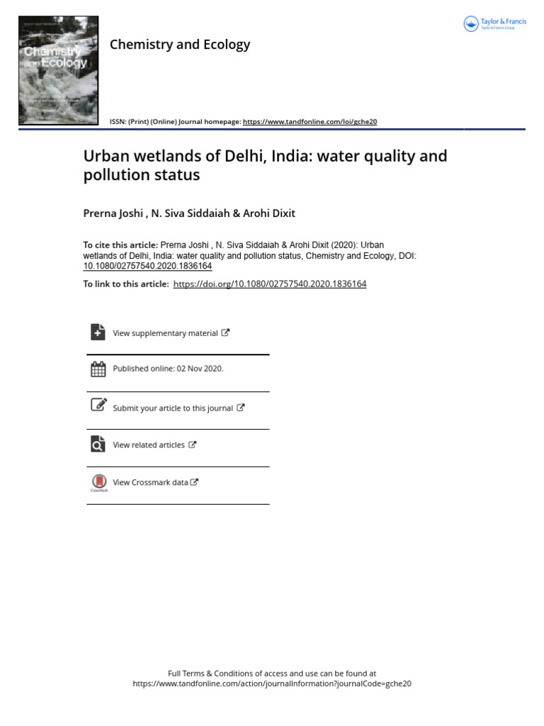 Delhi Urban Wetlands: Water Quality Analysis | PDF | Wetland | Water ...