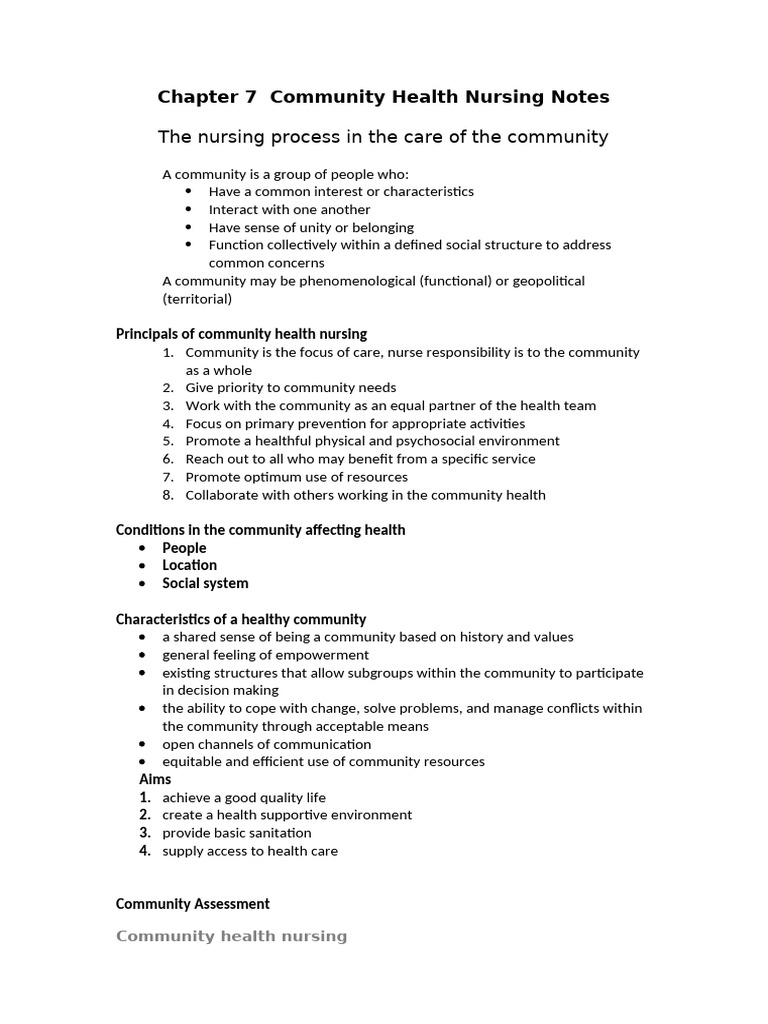 Community Health Nursing Overview | PDF | Evaluation | Community