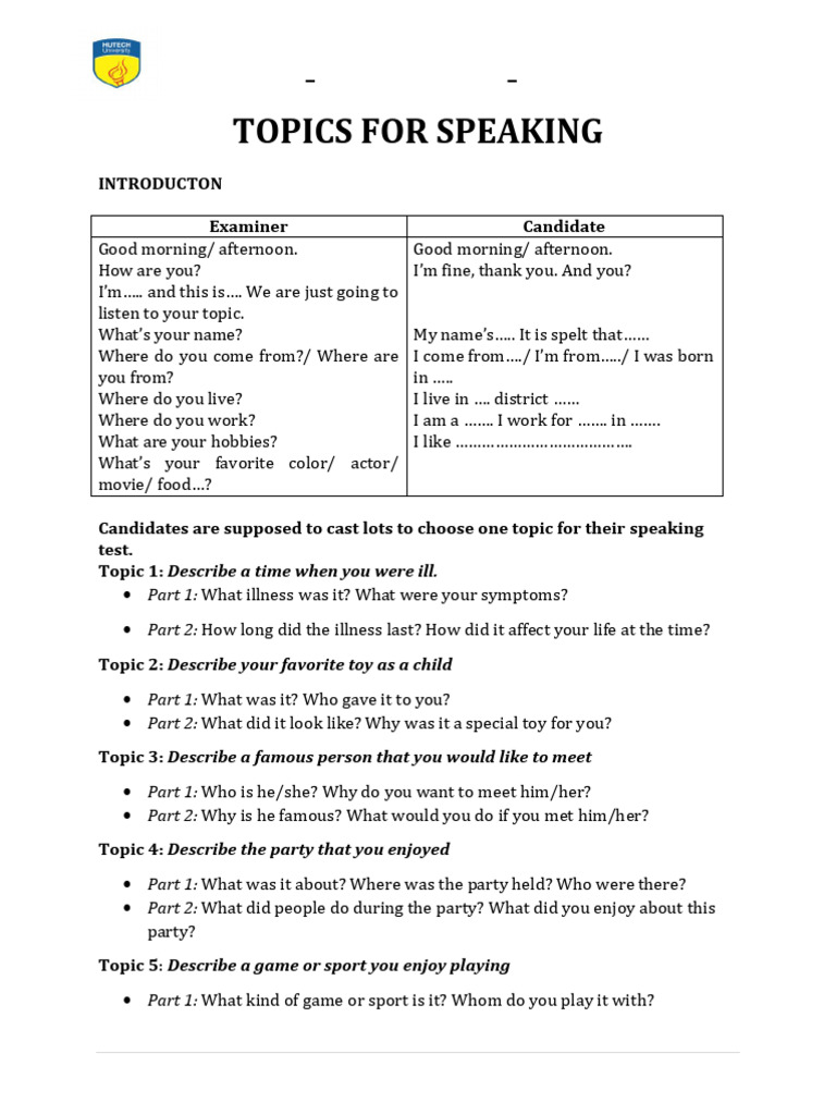 Topic Speaking | PDF