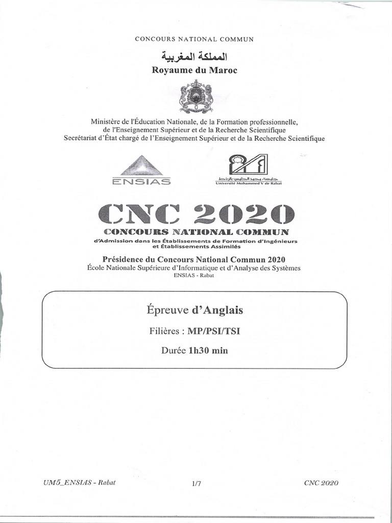 CNC 2020 ANGLAIS-mp-psi-tsi | PDF