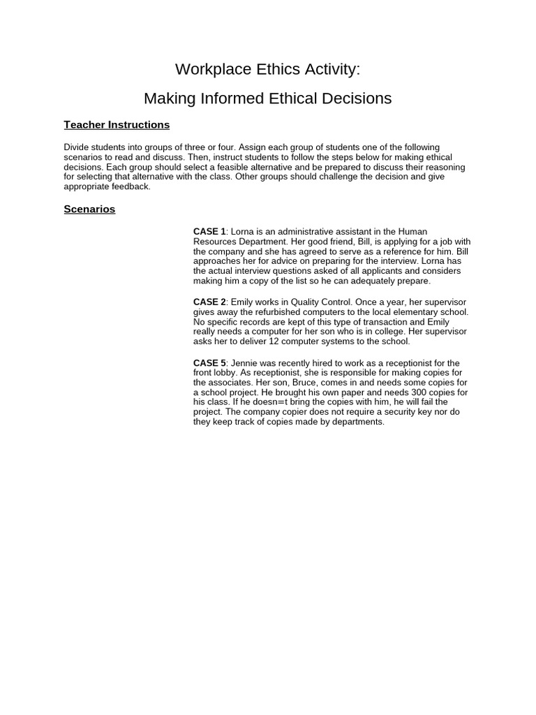 Workplace Ethics Activity | PDF