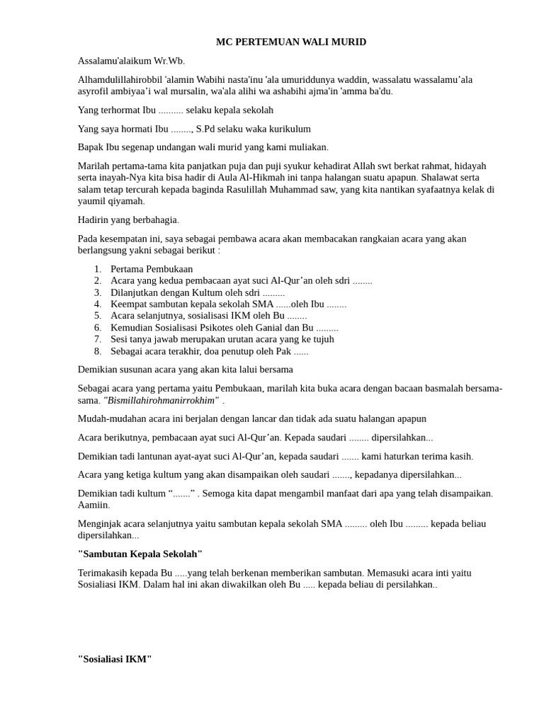 MC Pertemuan Wali Murid | PDF