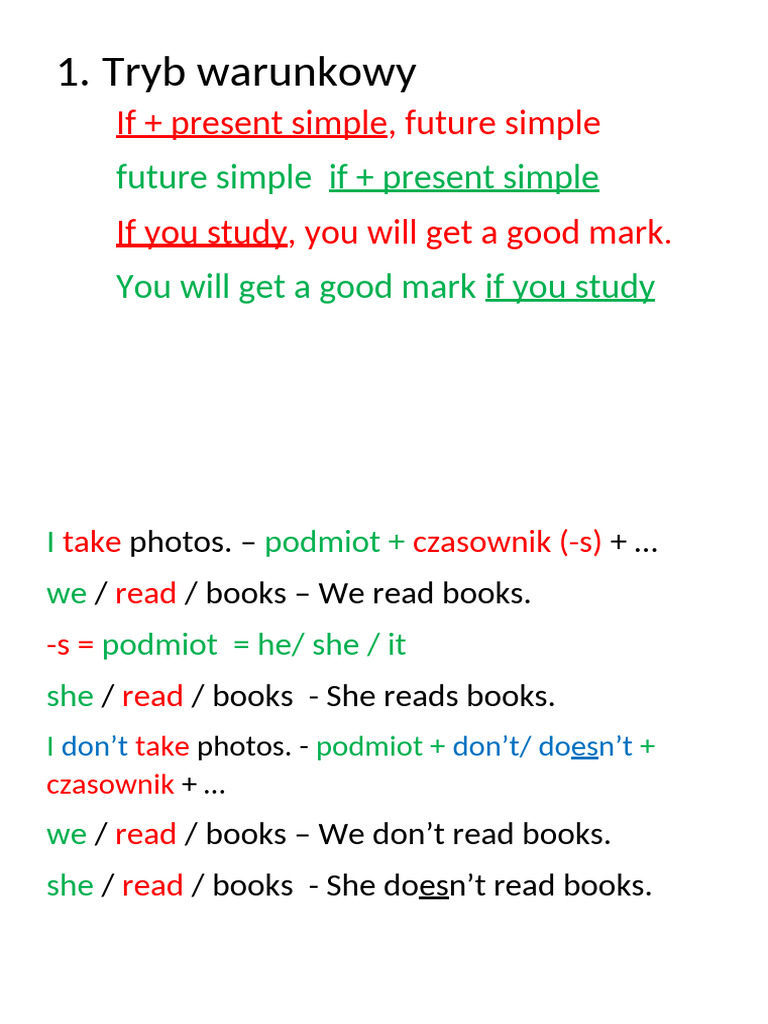 Czas Present Simple - Pierwszy Tryb Warunkowy | PDF | Language Arts & Discipline