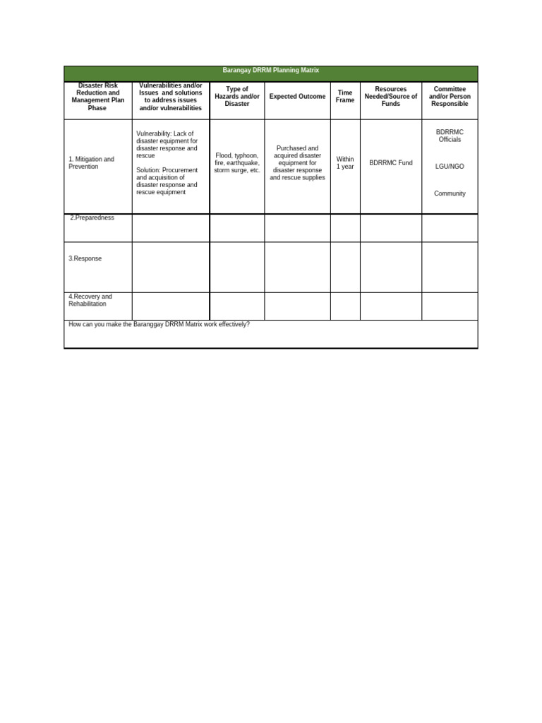 Barangay DRRM Planning Matrix Guide | PDF