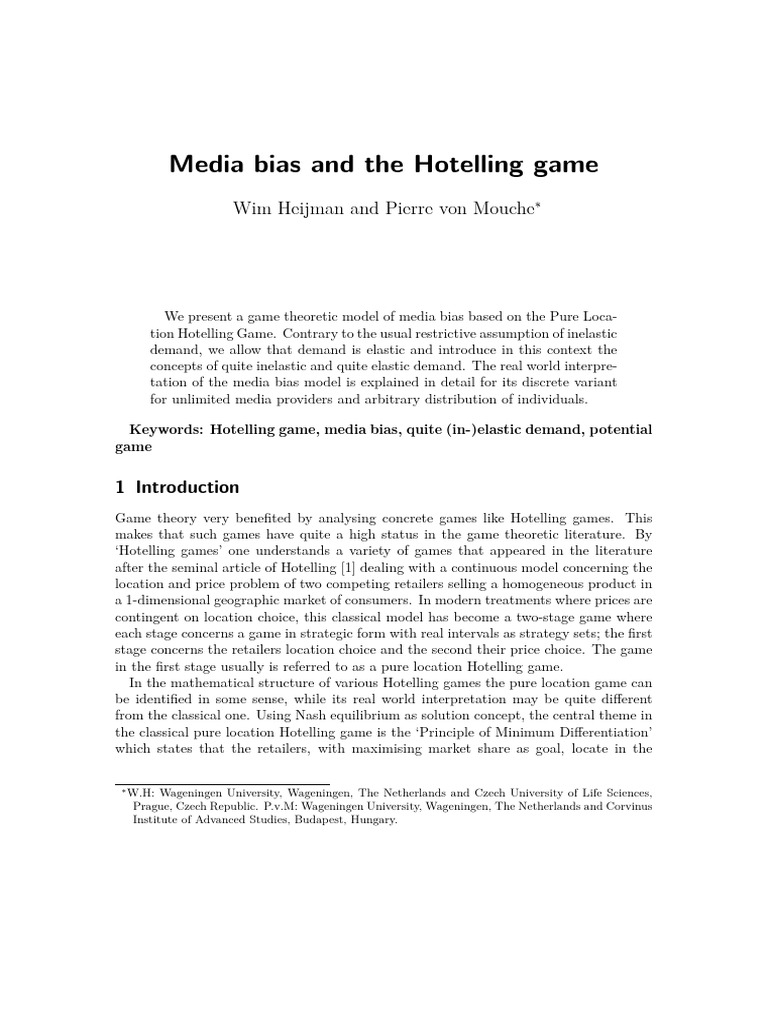 Media bias and the Hotelling game | PDF | Game Theory | Elasticity ...