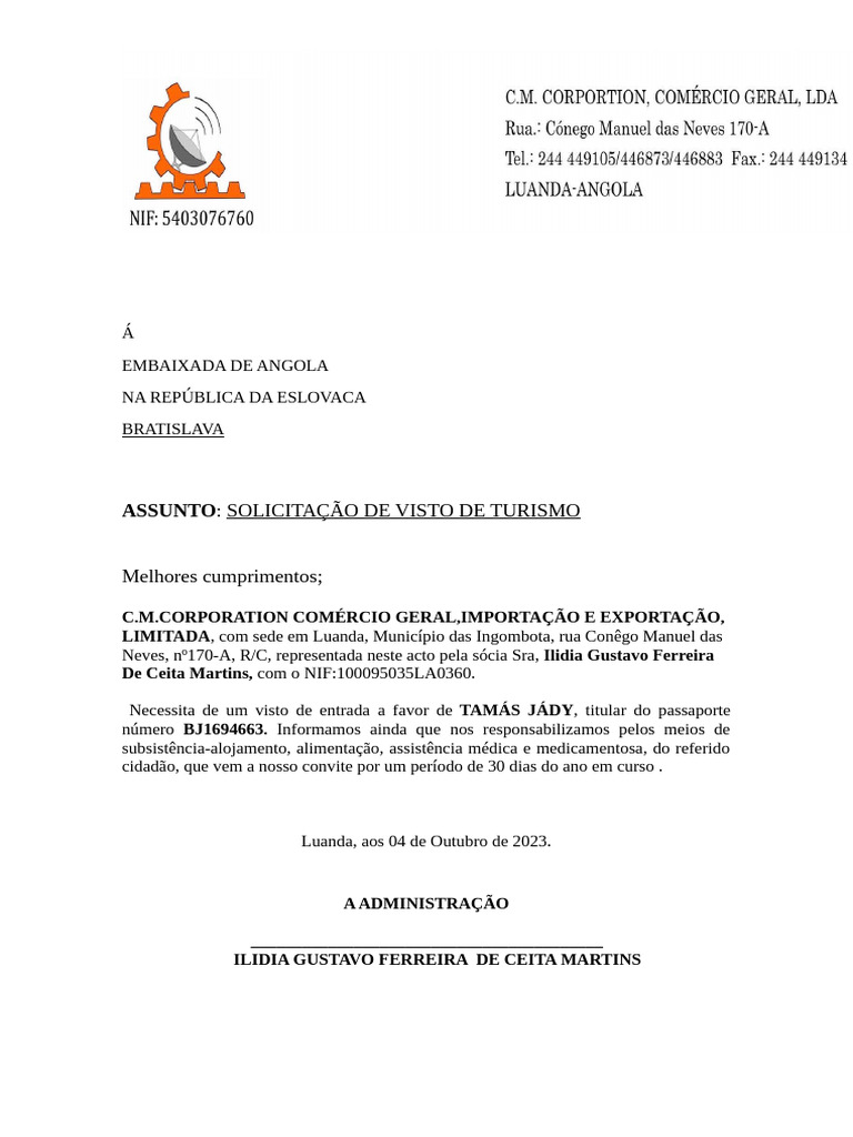 Solicitação de Visto de Turismo para Eslováquia | PDF