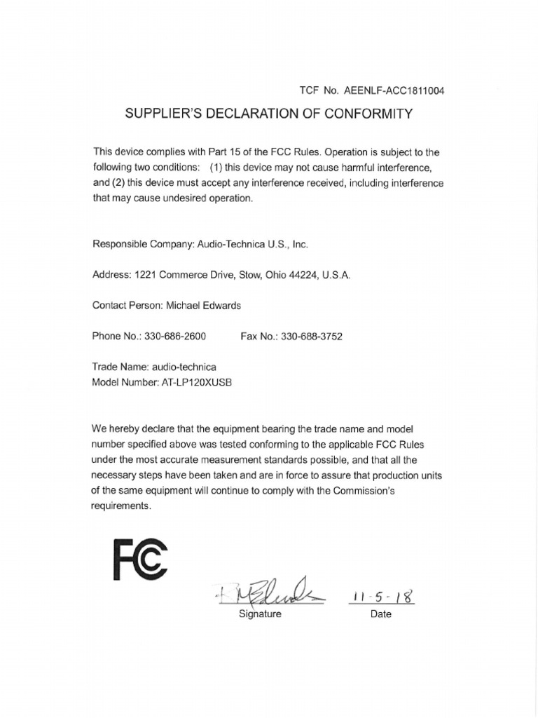 At Lp120xusb FCC Sdoc | PDF
