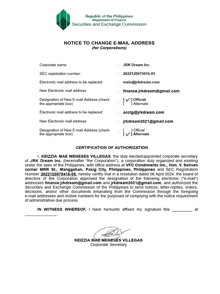 JRK SEC MC 28 Amendment Annex G | PDF