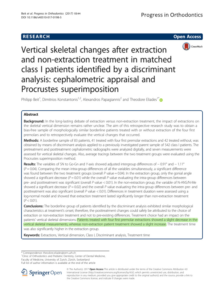 Vertical Skeletal Changes After Extraction and Nonextraction Treatment ...