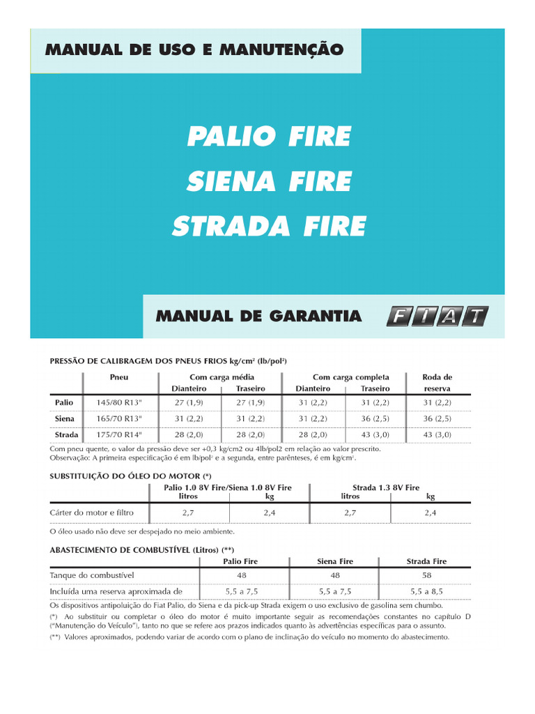 Manual Do Fiat Siena Fire 2002, Palio Fire e Strada Fire | PDF