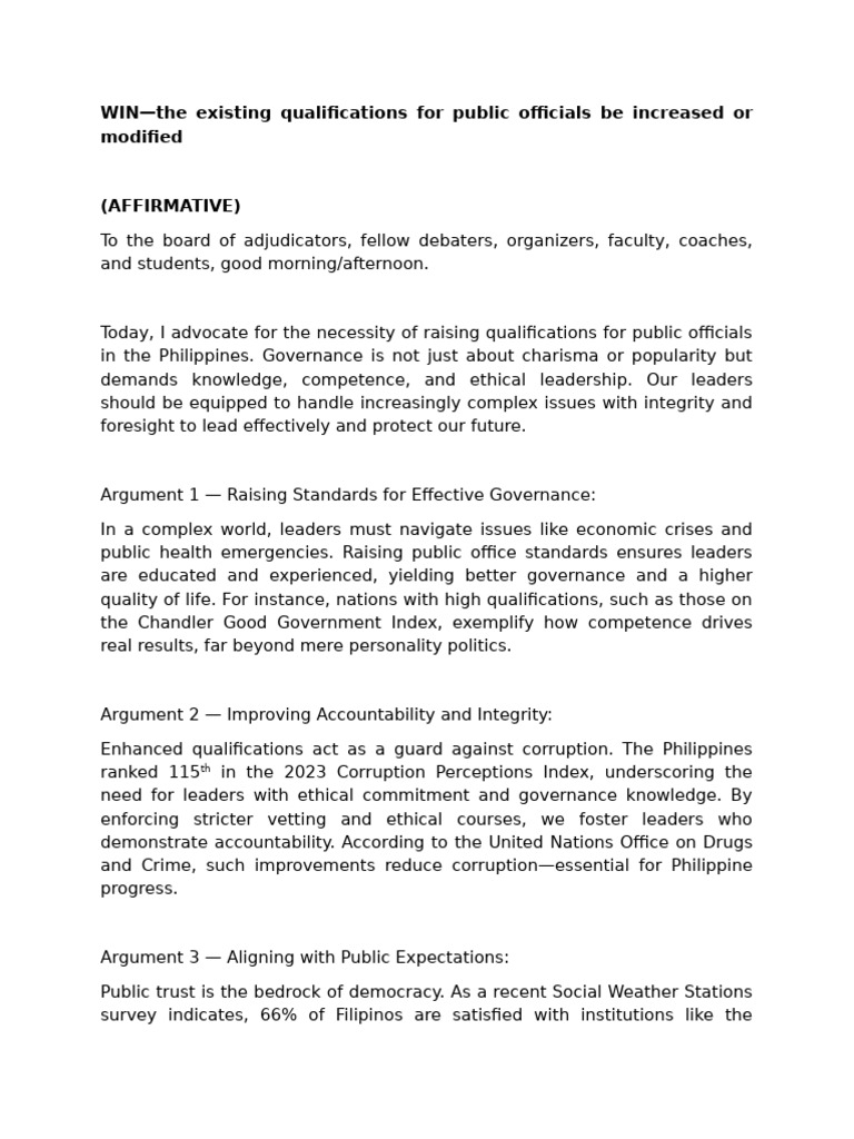 Public Officials Qualifications | PDF | Governance | Leadership