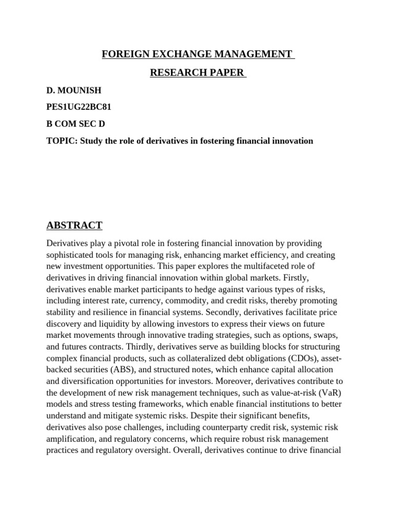 Fem Research Paper | PDF | Derivative (Finance) | Financial Risk
