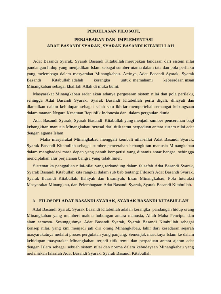 Filosofi Adat Basandi Syarak Minangkabau | PDF