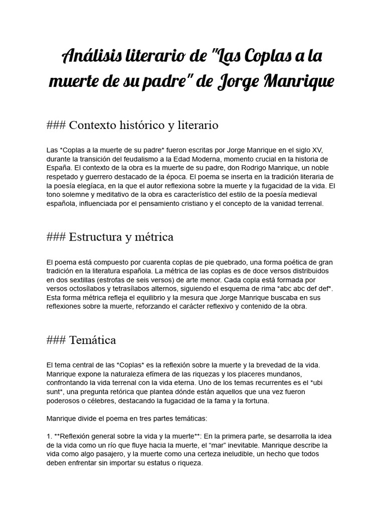 Análisis de "Las Coplas" de Manrique | PDF | Metro (poesía)
