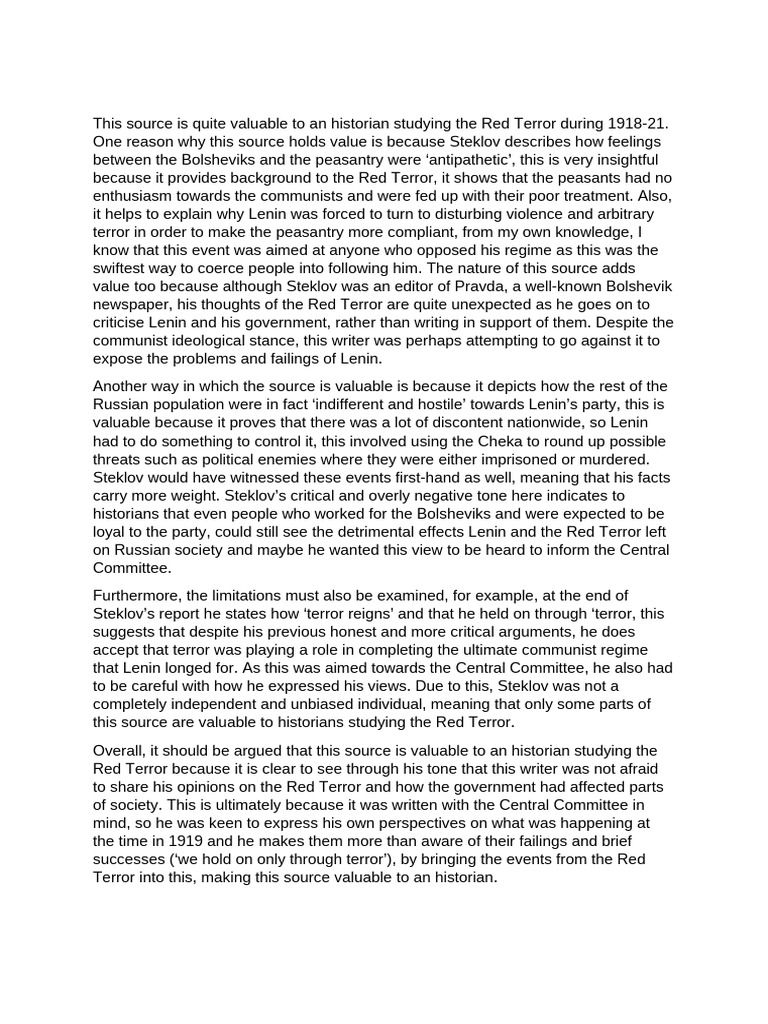 Red Terror Source Exam Q | PDF | Vladimir Lenin | Communism