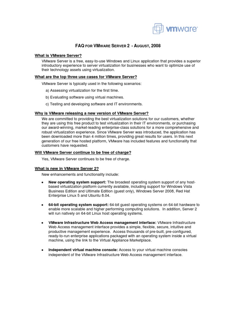 Faq VM S 2 - A, 2008: What Is Vmware Server? | PDF | V Mware ...
