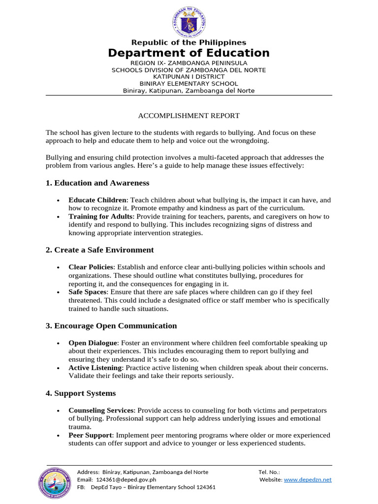 Accomplishment Report LRP | PDF | Bullying | Social Psychology