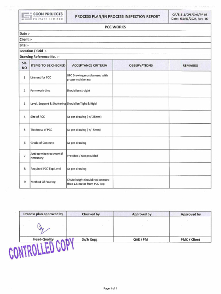 PP-03 - Civil Checklist - PCC Works | PDF
