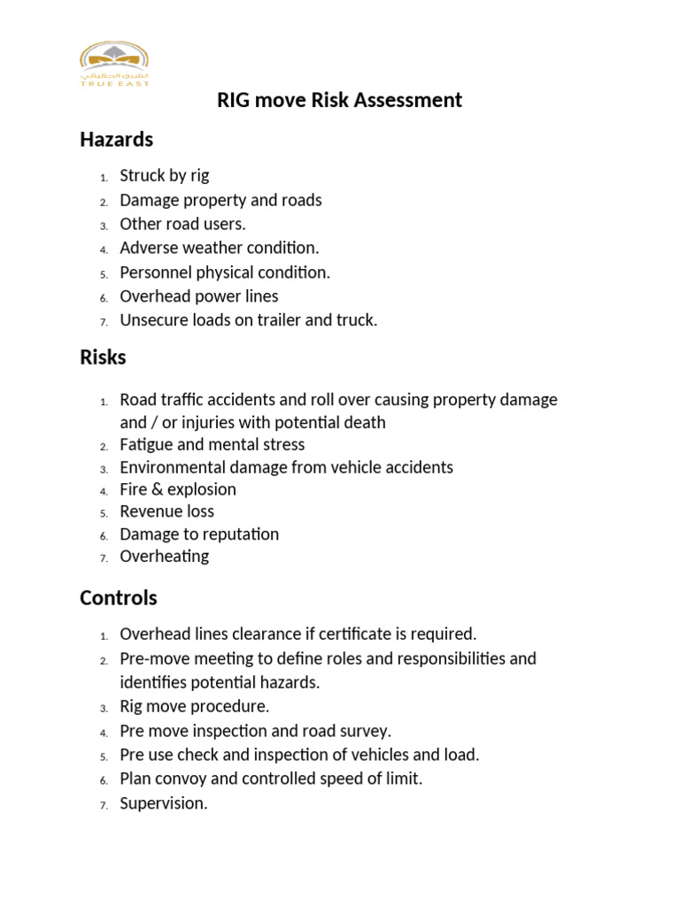 RIG Move Risk Assessment | PDF