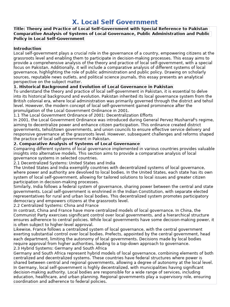 X. Local Self Government | PDF | Advocacy Group | Governance