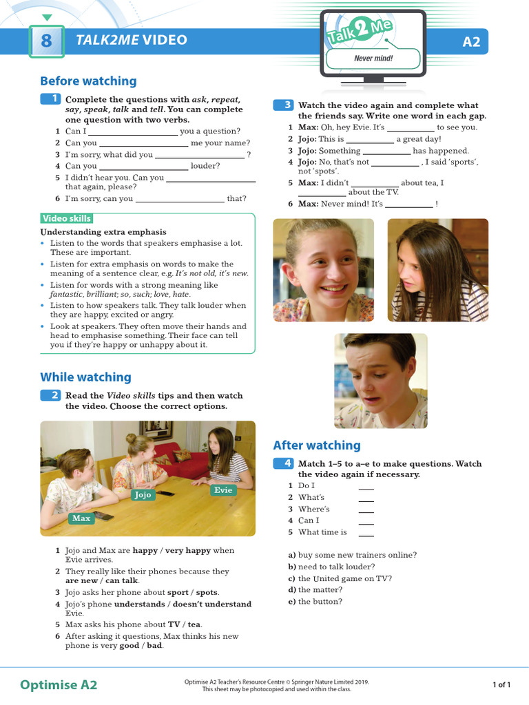 OPT A2 T2M Unit 8 Worksheet | PDF | Linguistics | Syntax