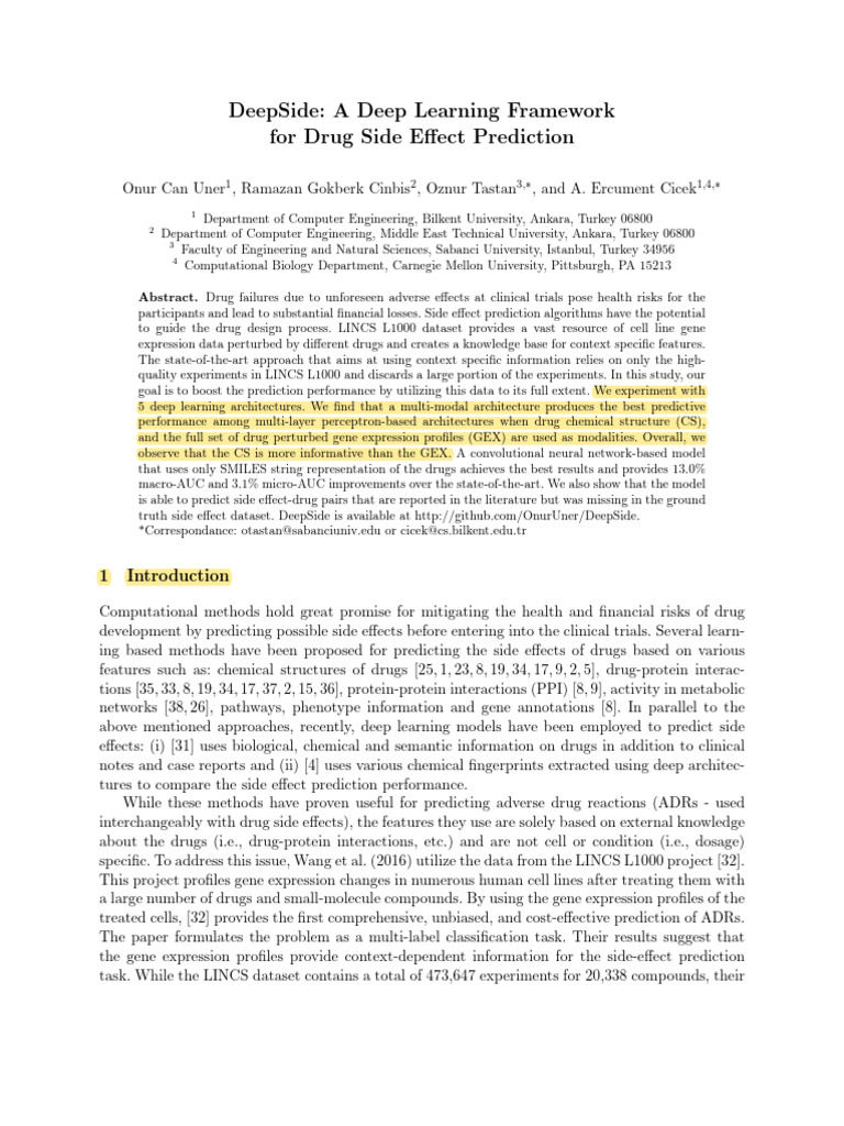 DeepSide A Deep Learning Approach For Drug Side Effect Prediction | PDF | Artificial Neural ...