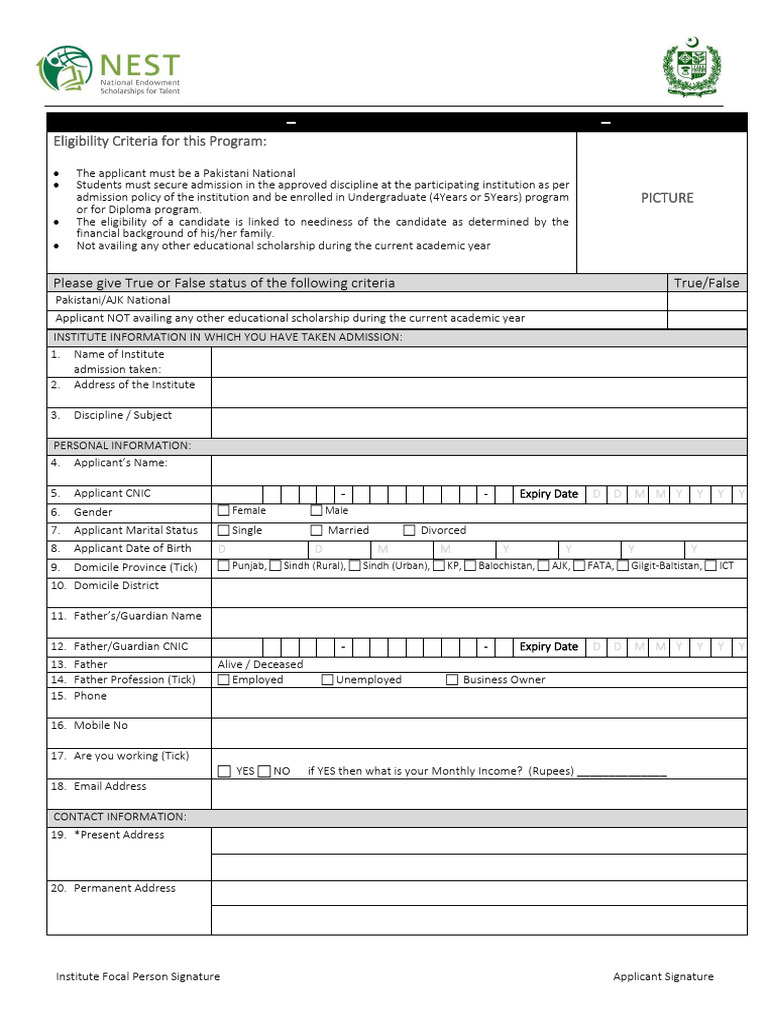 Nursing Scholarship Application Form NEST 2 | PDF | Fee