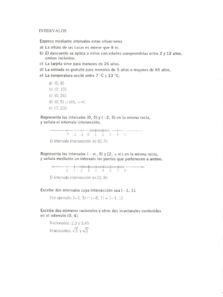 Ejercicios de Intervalos | PDF
