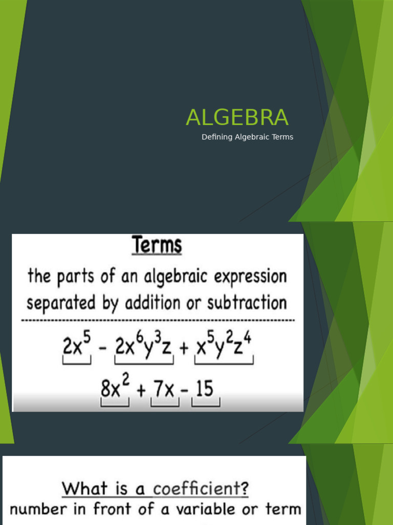 Lesson 5 - Defining Algebraic Terms and Substitution | PDF