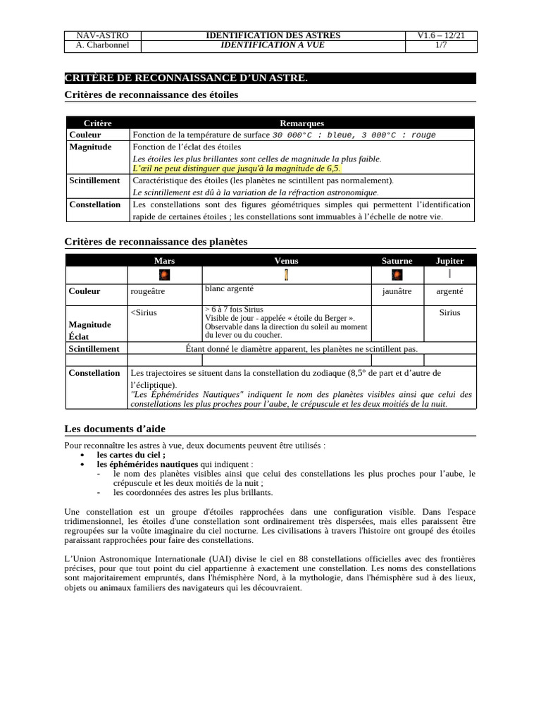 Identification Des Astres À Vue | PDF | Magnitude apparente | Constellation