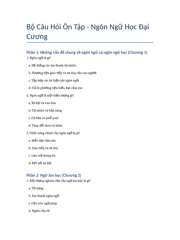 Bo Cau Hoi Ontap Nguon Ngu Hoc | PDF