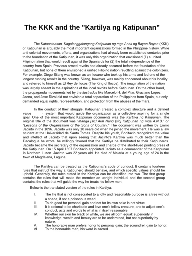 The KKK and The Kartilya NG Katipunan | PDF | Philippines