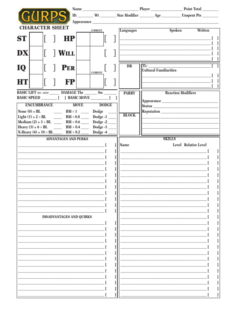 GURPS - Scout Character Sheet | PDF | Role Playing | Role Playing Games