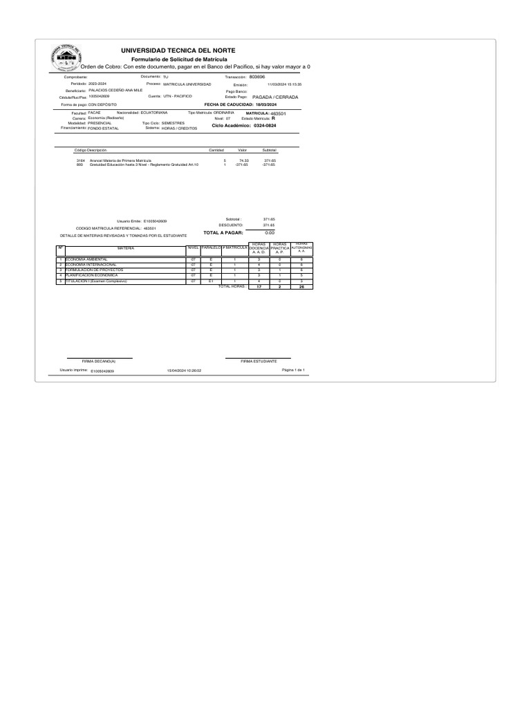 Fromulario Matricula | PDF | Economias