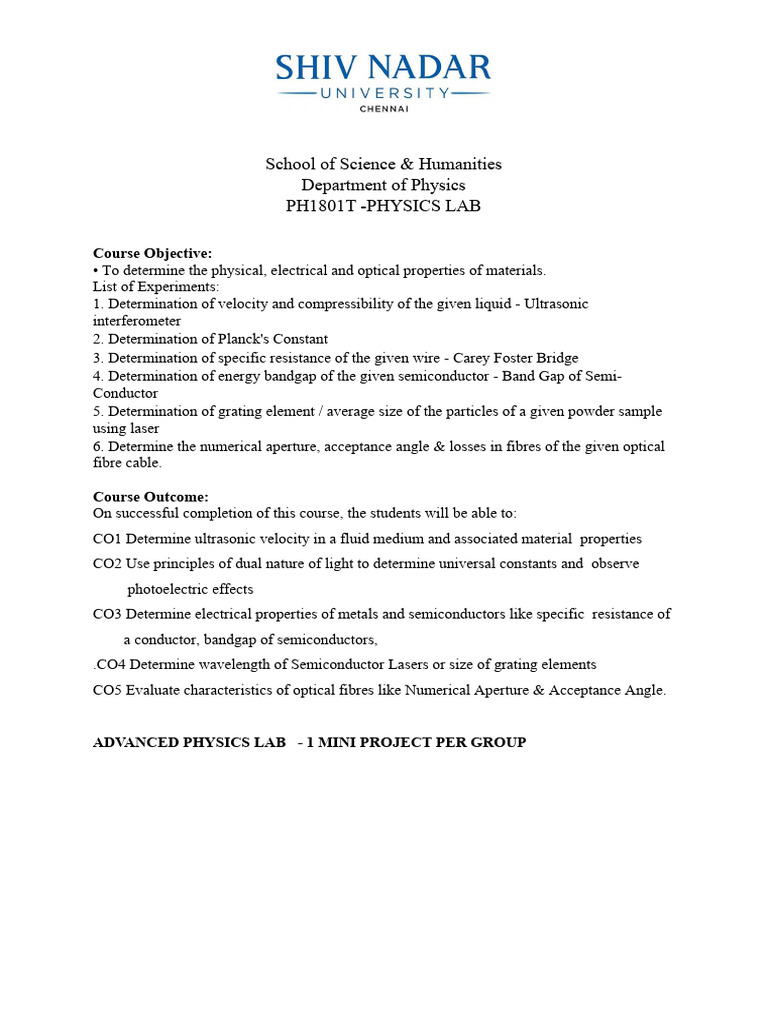 List of Advanced Physics Lab Experiments | PDF | Interferometry | Optics