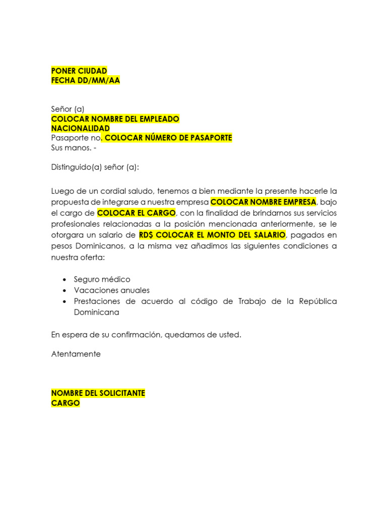 Modelo de carta de oferta laboral | PDF | Negocios | Finanzas y dinero